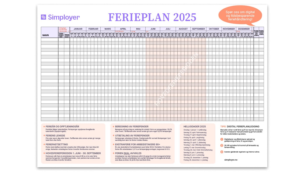 Last ned gratis: Ferieplan 2025